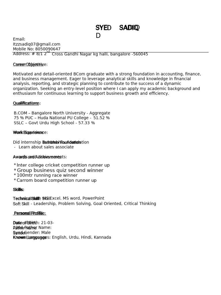 Resume Sadiq | PDF