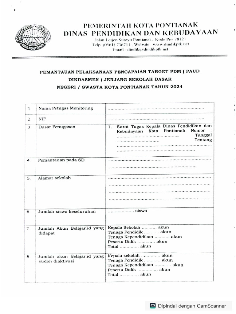 Instrumen Pemantauan Pelaksanaan Pencapaian Target PDM | PDF