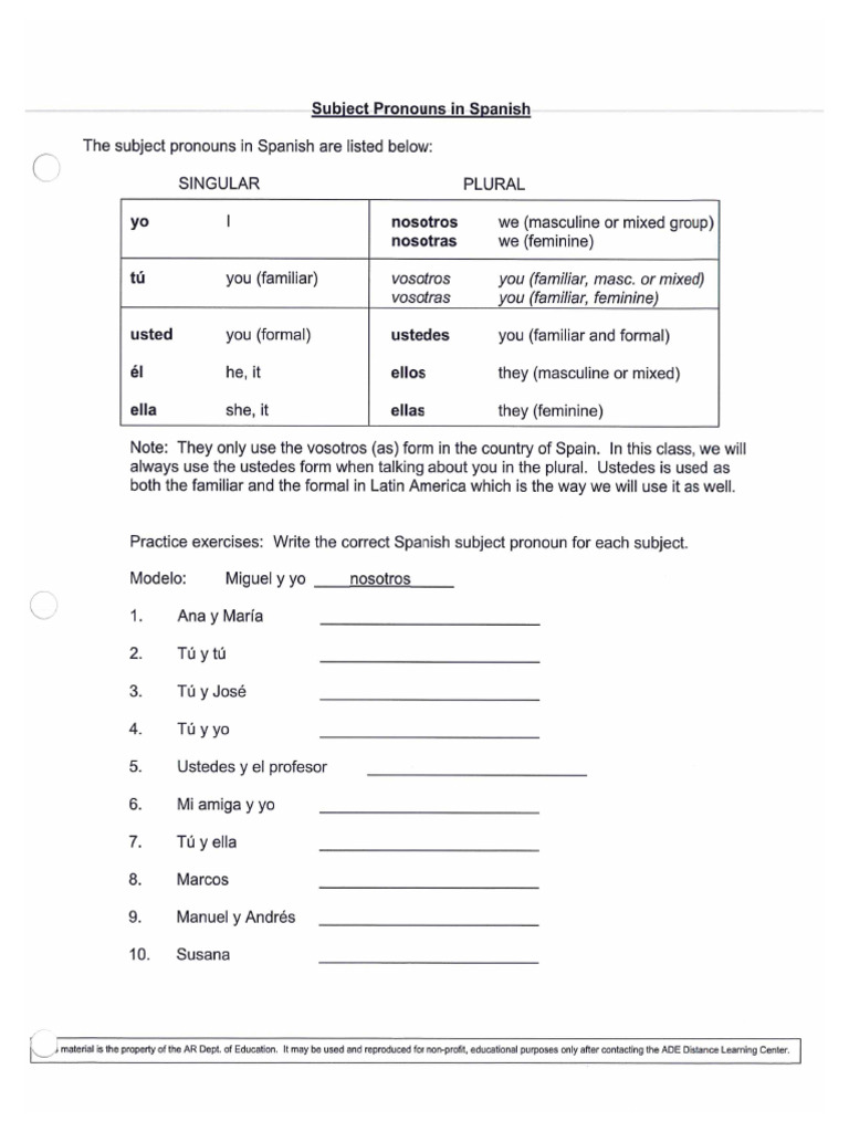 Practica Con Los Pronombres Personales | PDF