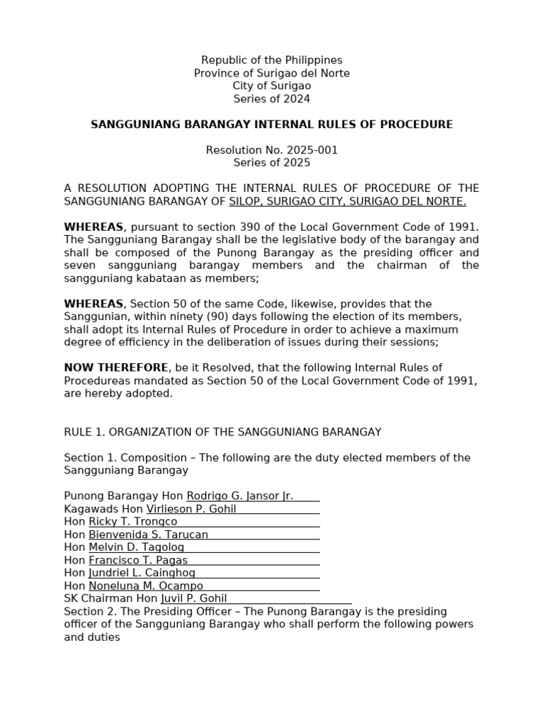 Sample Barangay IRP | PDF | Quorum | Political Law