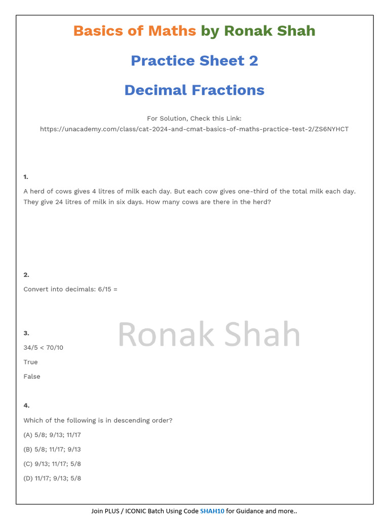 Caltech - Unit Test 3 - Fractions and Decimals | PDF | Decimal | Odds