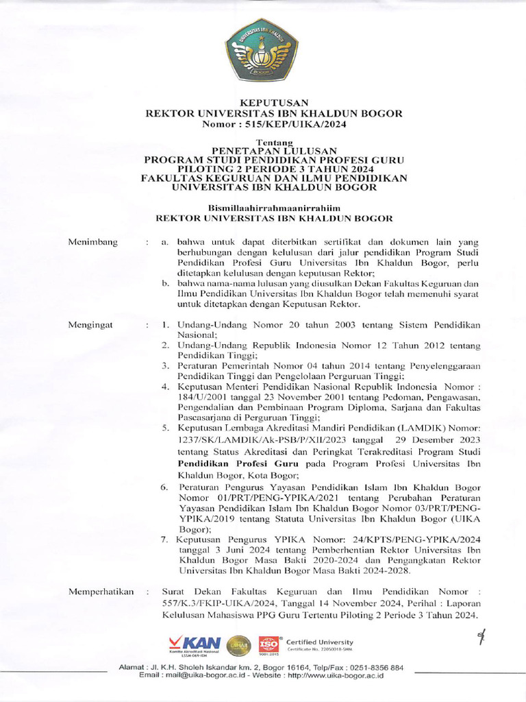 SK Kelulusan PPG Piloting 2 Tahun 2024 | PDF