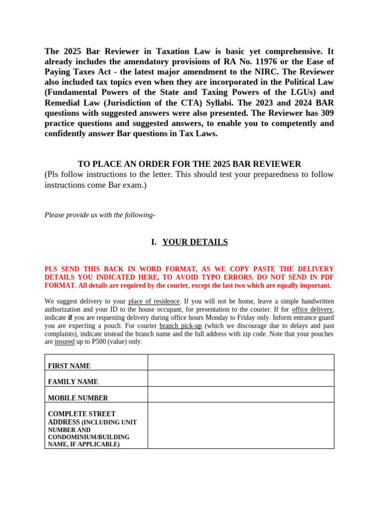 2025 Order Instructions For The 2025 Tax Reviewers | PDF | Taxes