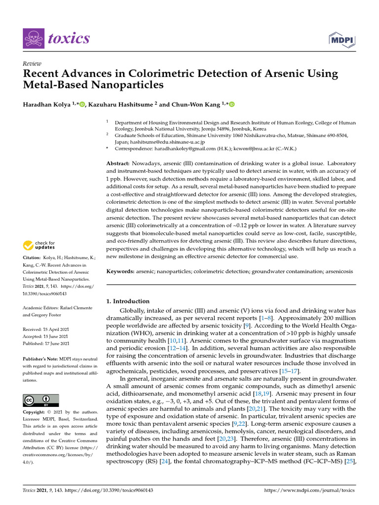 1 - Recent Advances in Colorimetric Detection of Arsenic Using Metal-Based Nanoparticles | PDF ...