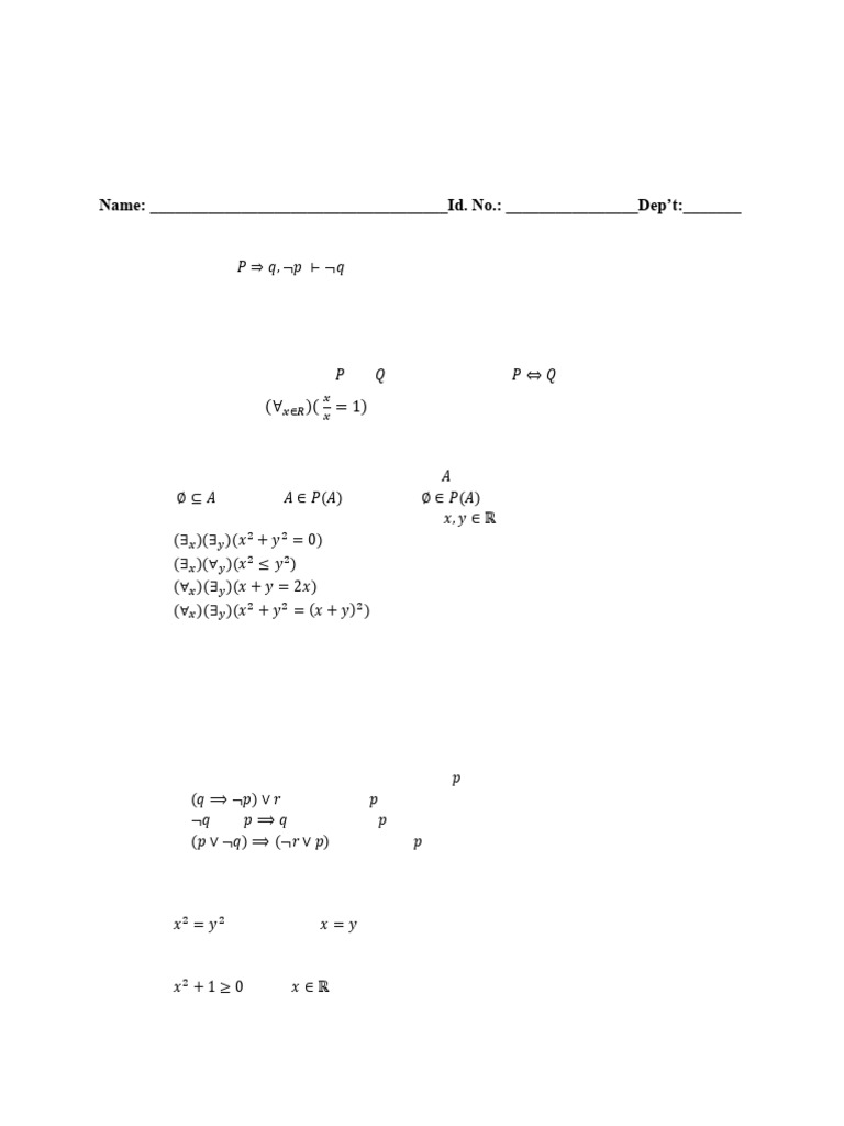 Freshman Mathematics Mid Exam Guide | PDF | Empty Set | Truth