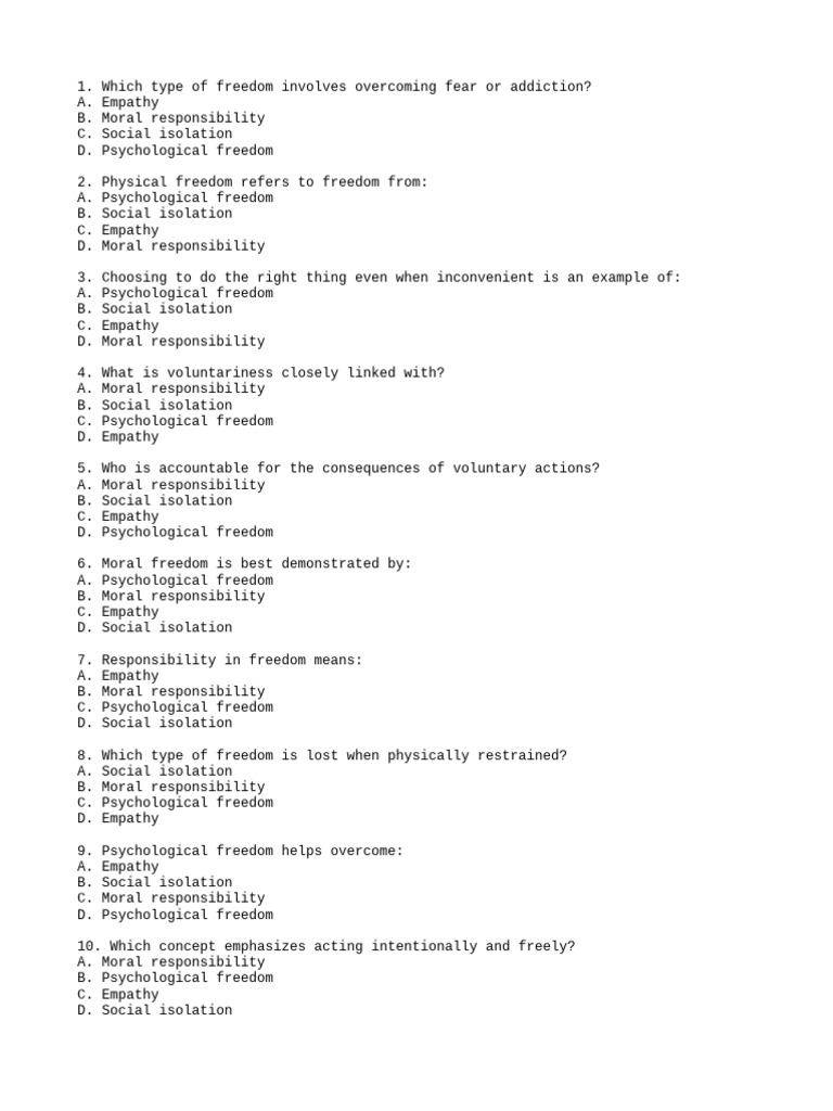 Full 100 Questions Corrected | PDF | Morality | Empathy