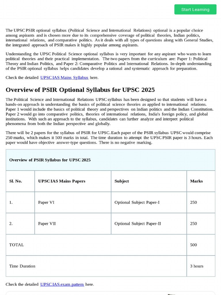 UPSC PSIR Optional Syllabus PDF - Political Science Optional Syllabus | PDF