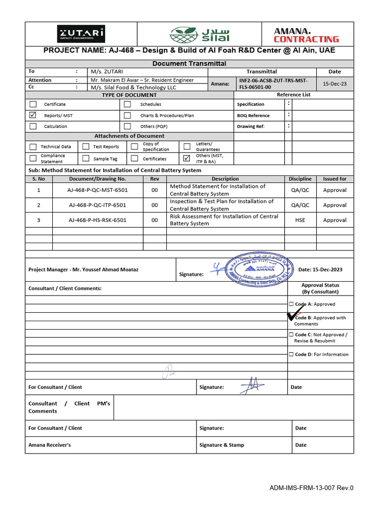 INF2 06 ACSB ZUT TRS MST FLS 06501 00 Method Statement For Installation ...