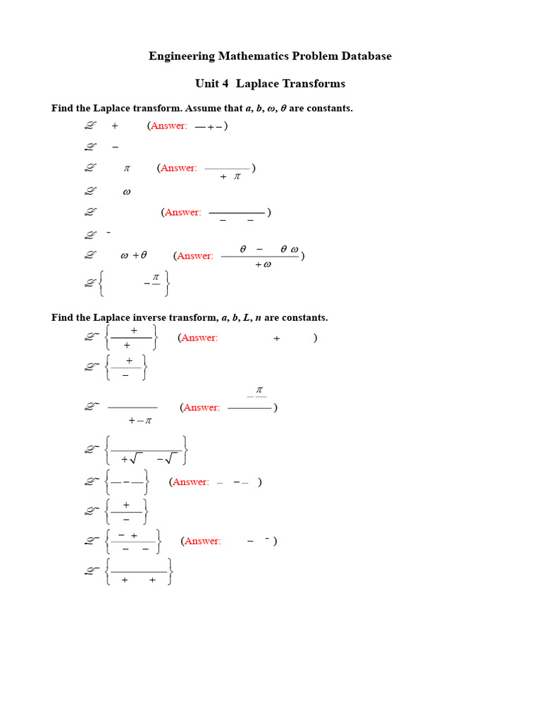 Laplace Transforms Problem Set | PDF | Mathematical Objects | Applied Mathematics
