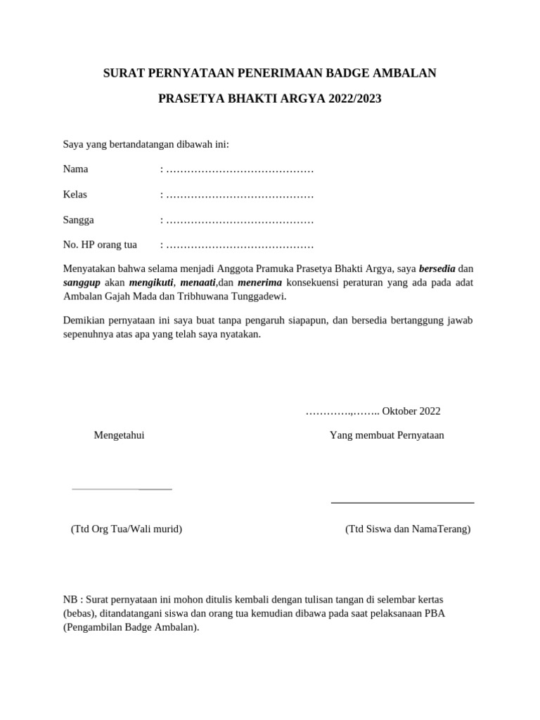 Surat Pernyataan Pba-2 | PDF