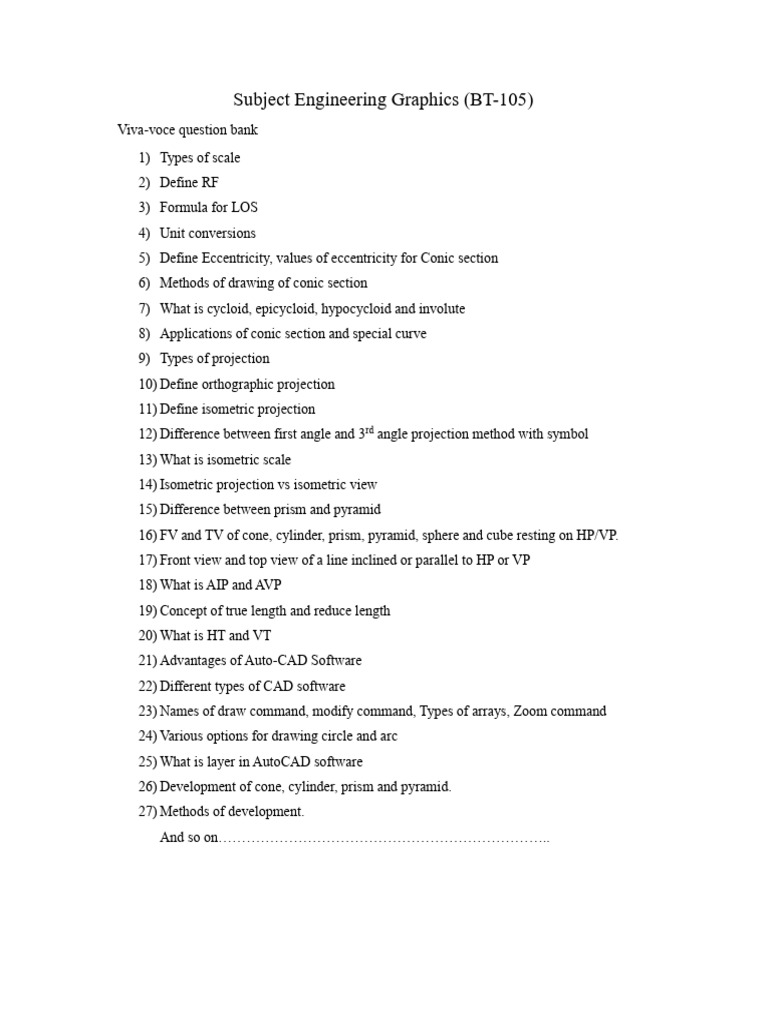 Engineering Graphics Viva Question Bank | PDF