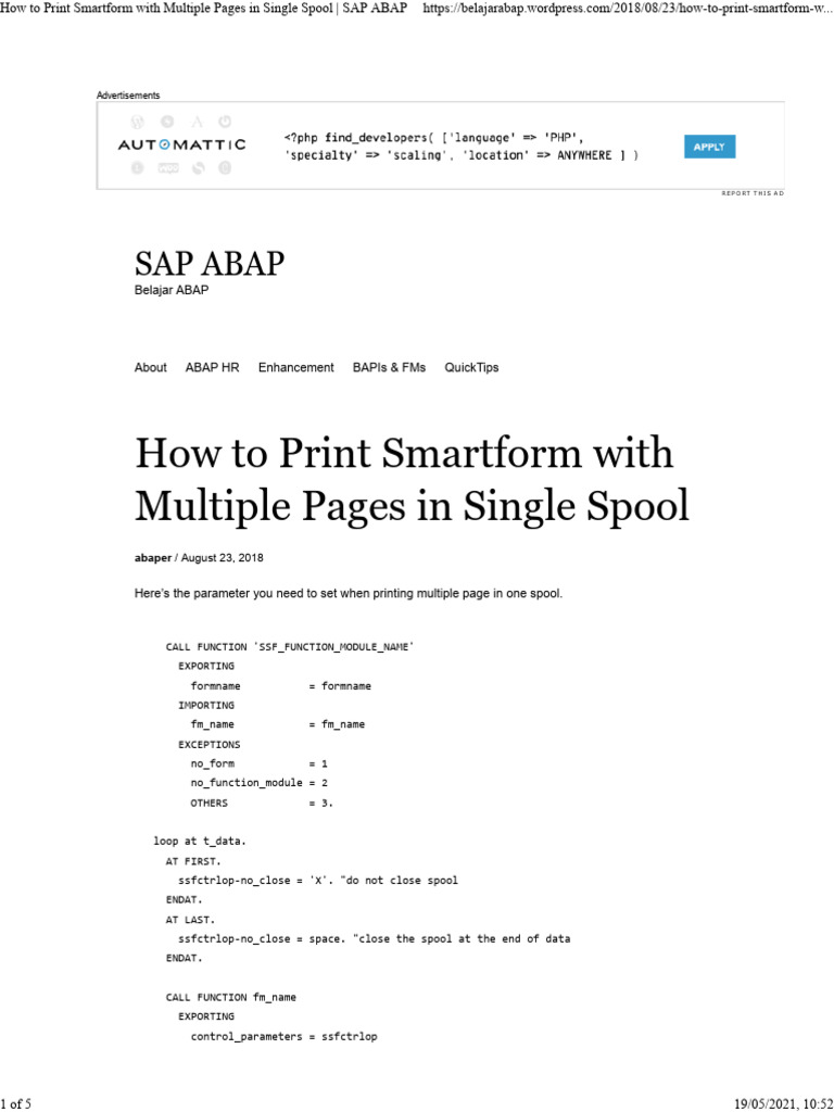 How To Print Smartform With Multiple Pages In Single Spool Sap Abap Pdf Computer