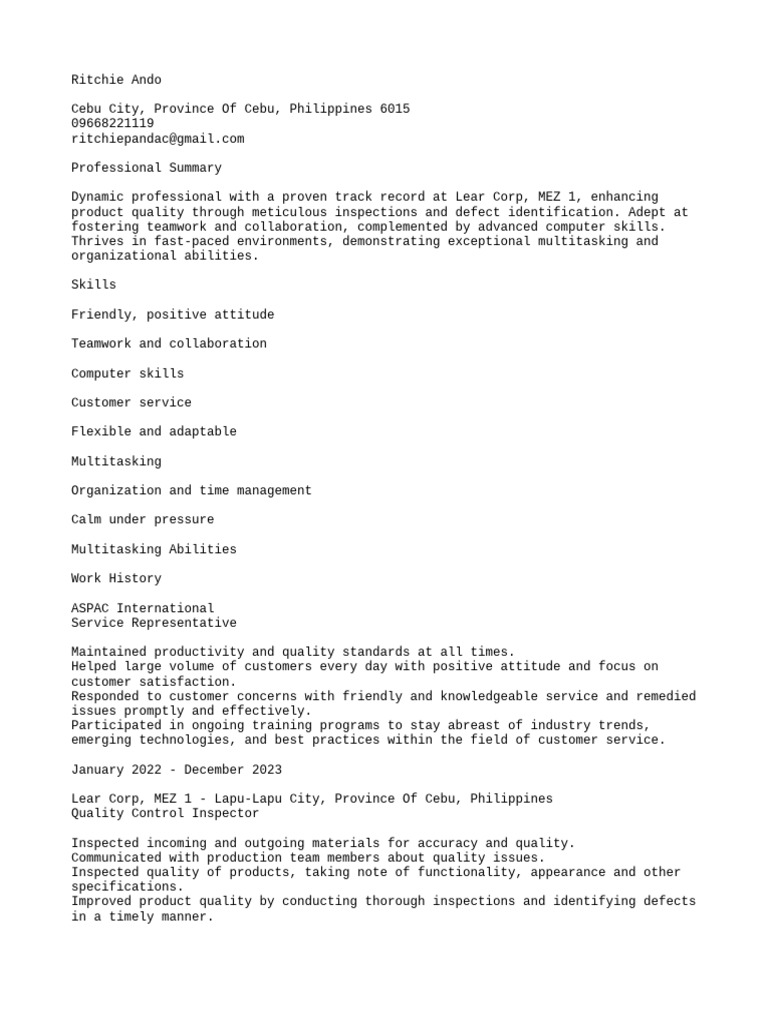 Ritchie Ando Resume | PDF
