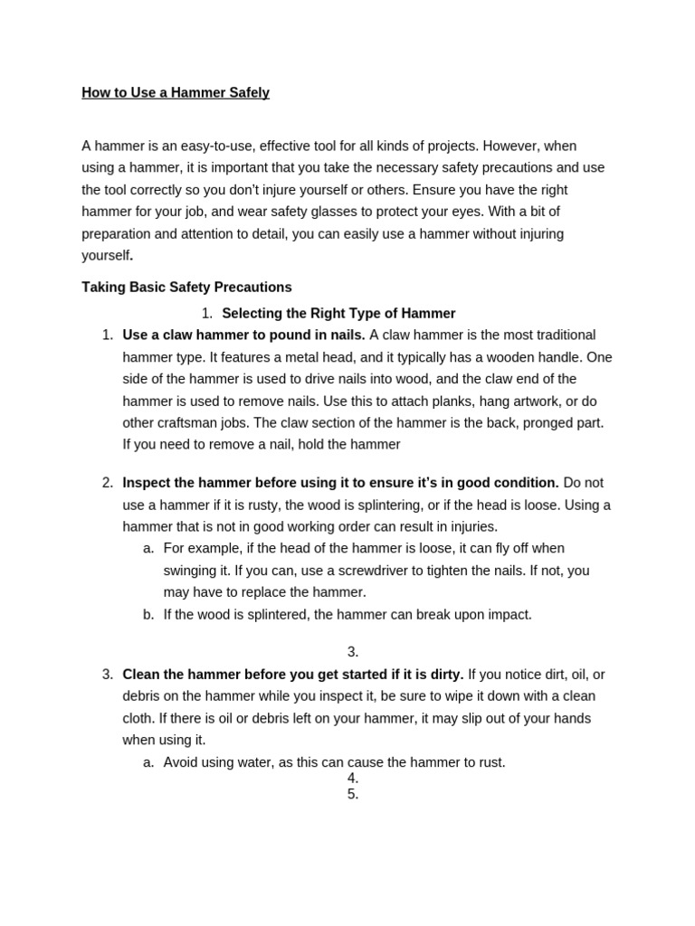 How To Use A Hammer Safely | PDF | Hammer