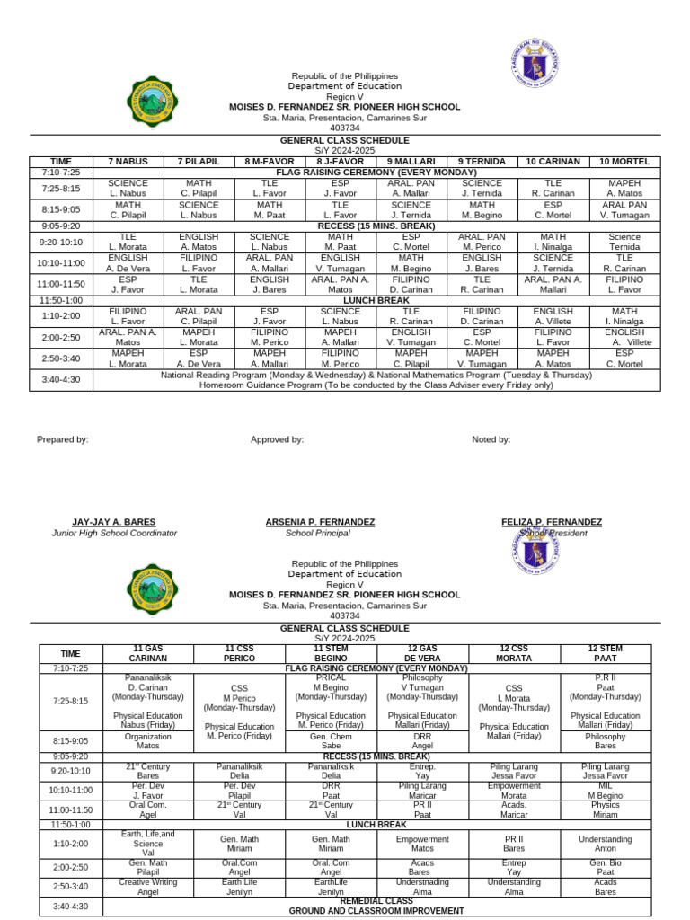 MDFSR GENERAL SCHEDULE | PDF