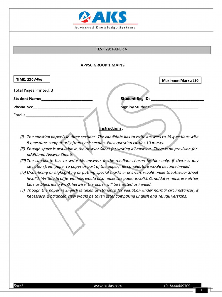 APPSC GROUP 1 TEST 29 - Mail | PDF