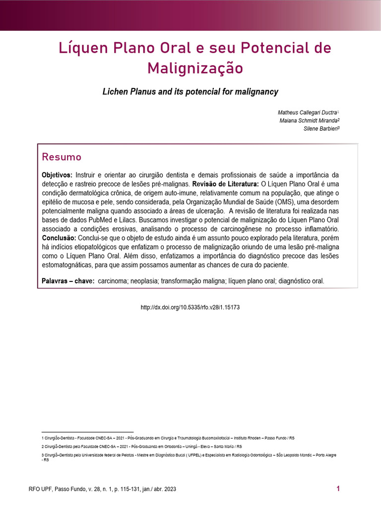 LIQUEN PLANO ORAL | PDF | Câncer | Especialidades médicas