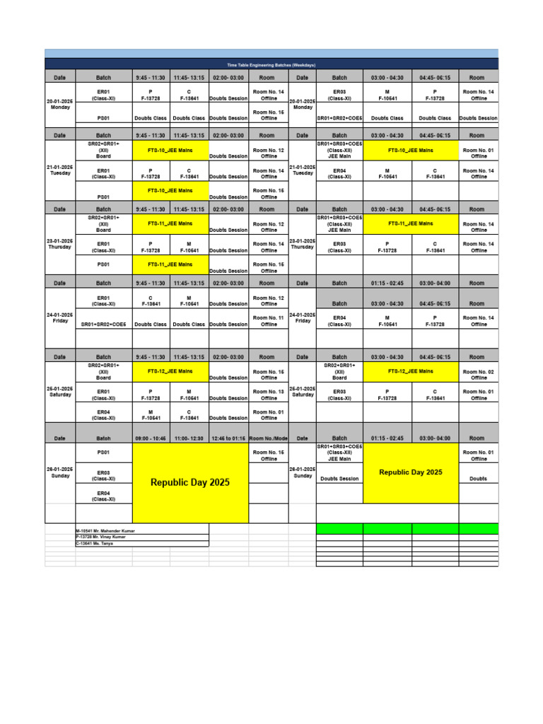 Time Table - Engg - New Session-2024-25 | PDF