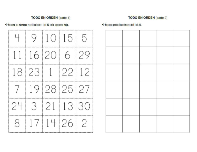 Ordenar Números Del 1 Al 30 | PDF