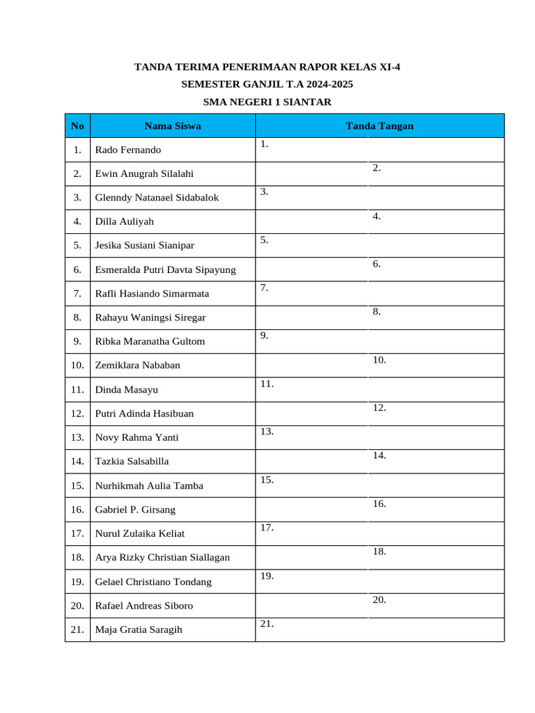 Daftar Penerimaan Rapor XI-4 | PDF