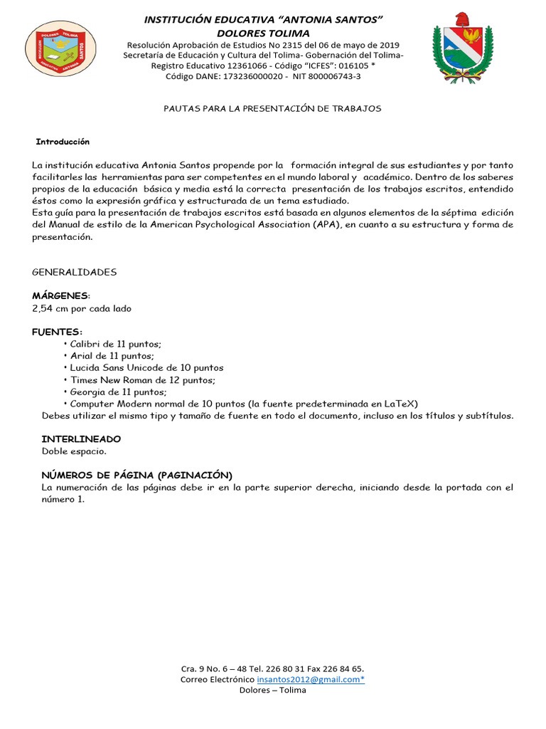 PAUTAS PARA LA PRESENTACIÓN DE TRABAJOS ESCRITOS | PDF | Sumario abstracto)