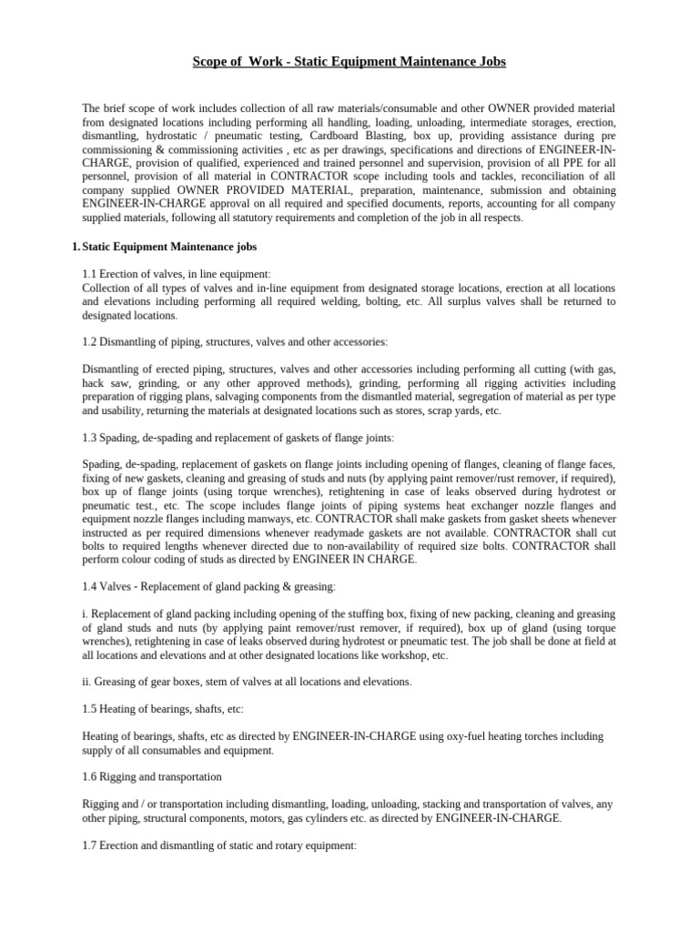 Static Equipment Maintenance Scope | PDF | Welding | Construction