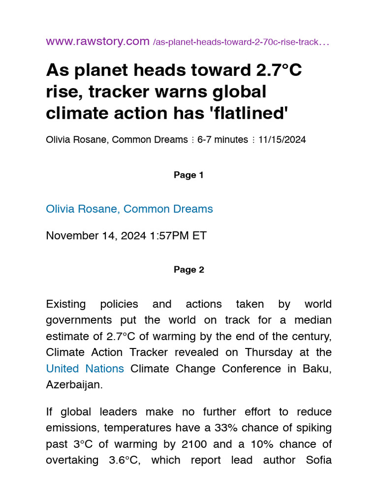 As Planet Heads Toward 2.7°C Rise, Tracker Warns Global Climate Action ...