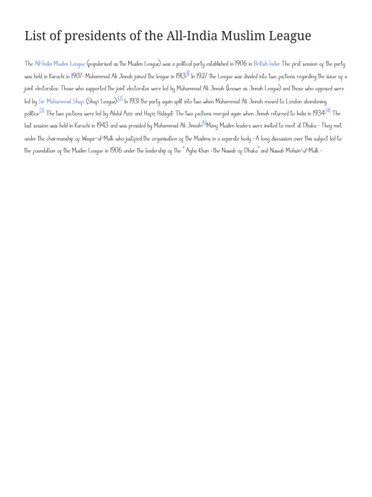 Presidents of the All-India Muslim League | PDF | All India Muslim ...