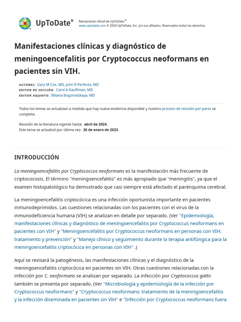 Manifestaciones Clínicas y Diagnóstico de Meningoencefalitis Por ...