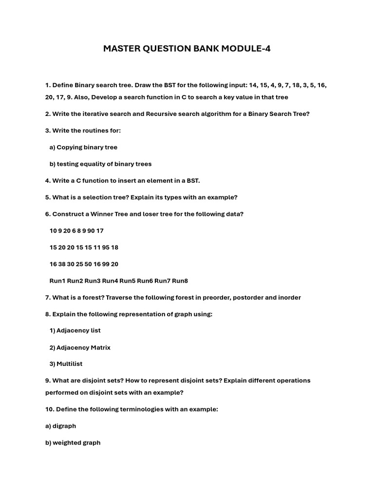 Dsa Question Bank Module-4 | PDF | Applied Mathematics | Algorithms And Data Structures