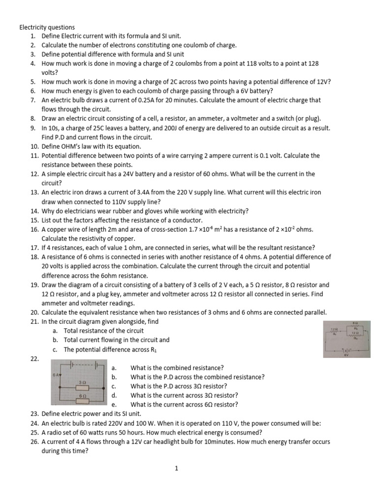 electricity questions | PDF | Voltage | Series And Parallel Circuits
