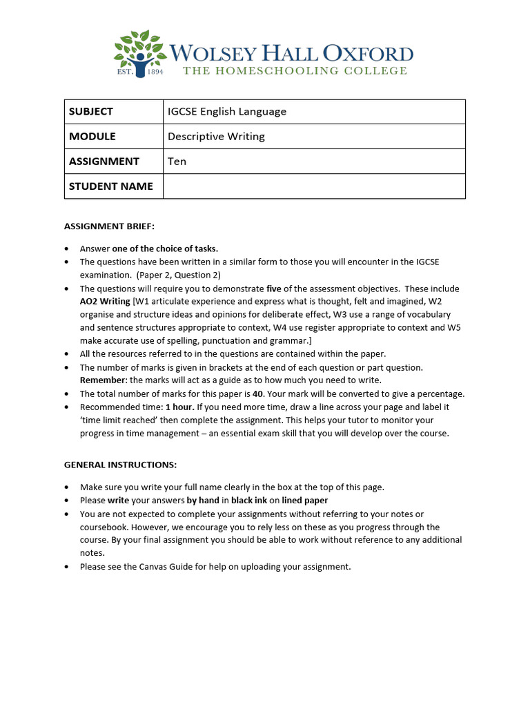 IGCSE Descriptive Writing Assignment 10 | PDF | Human Communication ...