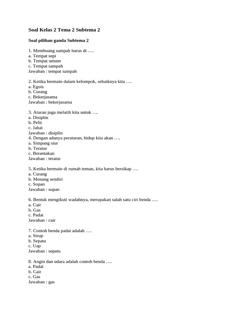 Soal Kelas 2 Tema 2 Subtema 2 | PDF