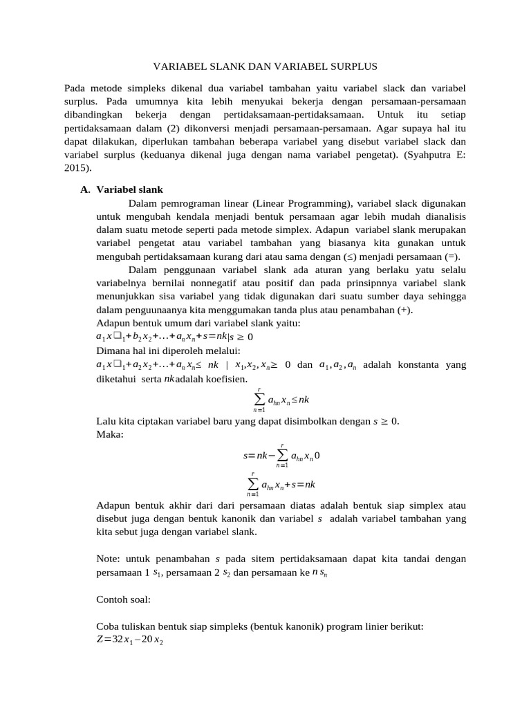 Variabel Slack & Surplus dalam Simpleks | PDF