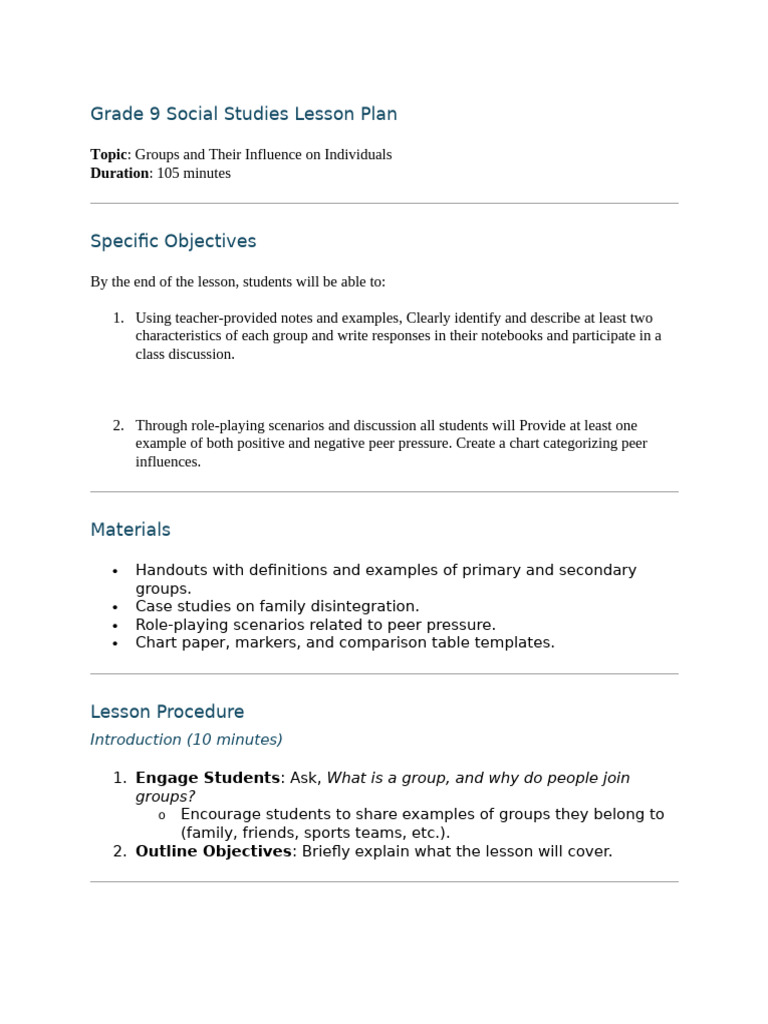 Grade 9 Ss Lesson Plan Week 2 | PDF | Lesson Plan | Interpersonal ...