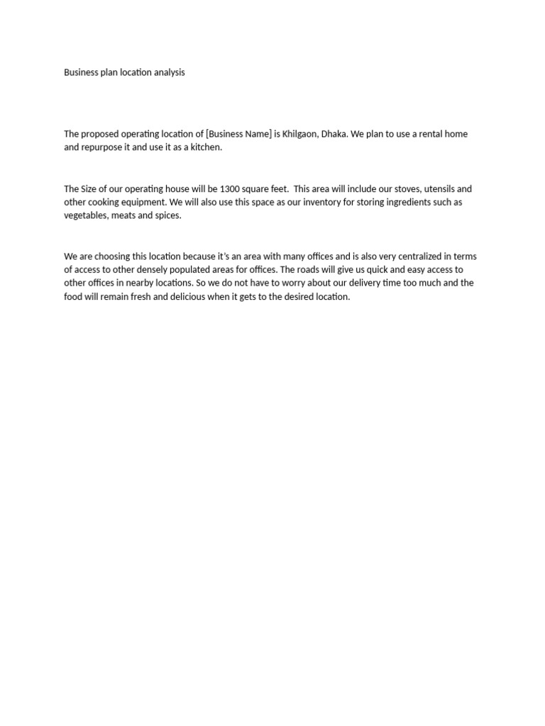 Business Plan Location Analysis First Draft 3 | PDF
