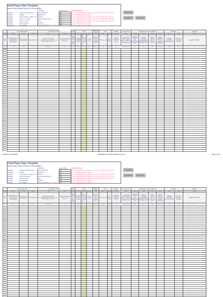 Voith Spare Parts Data Template | PDF | Economies