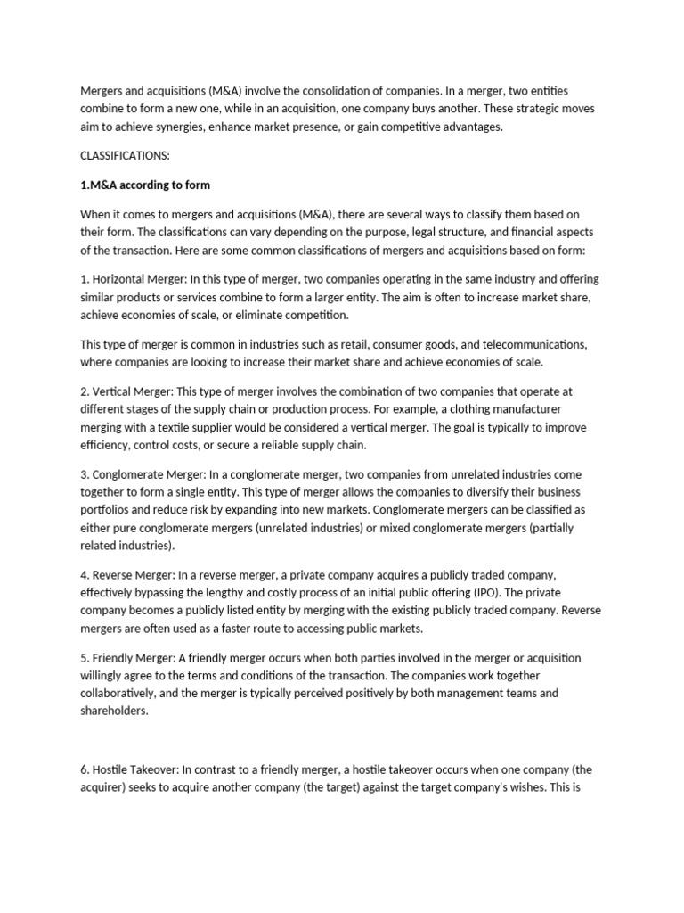 REPORT ON MERGERS AND ACQUISITIONS-WPS Office | PDF | Mergers And ...