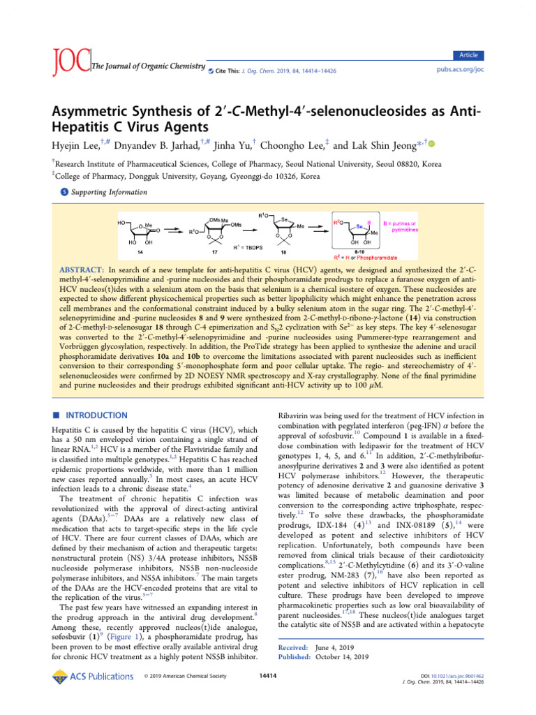 Asymmetric Synthesis of 2 C Methyl-4 - Selenonucleosides As Anti ...