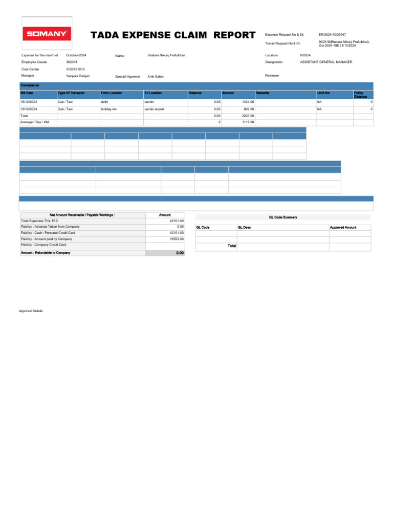 October 2024 Expense Claim Report | PDF | Payments | Public Transport