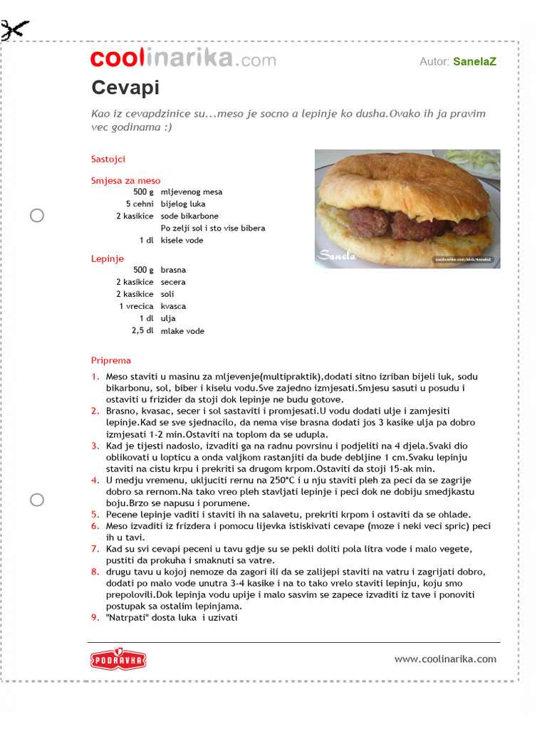 Coolinarika: Ćevapi U Lepinji - Recept | PDF