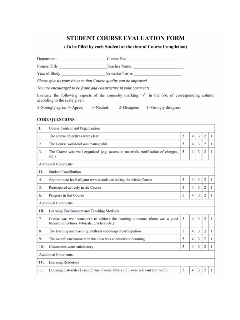 Sample - Course Evaluation Form - Student | PDF