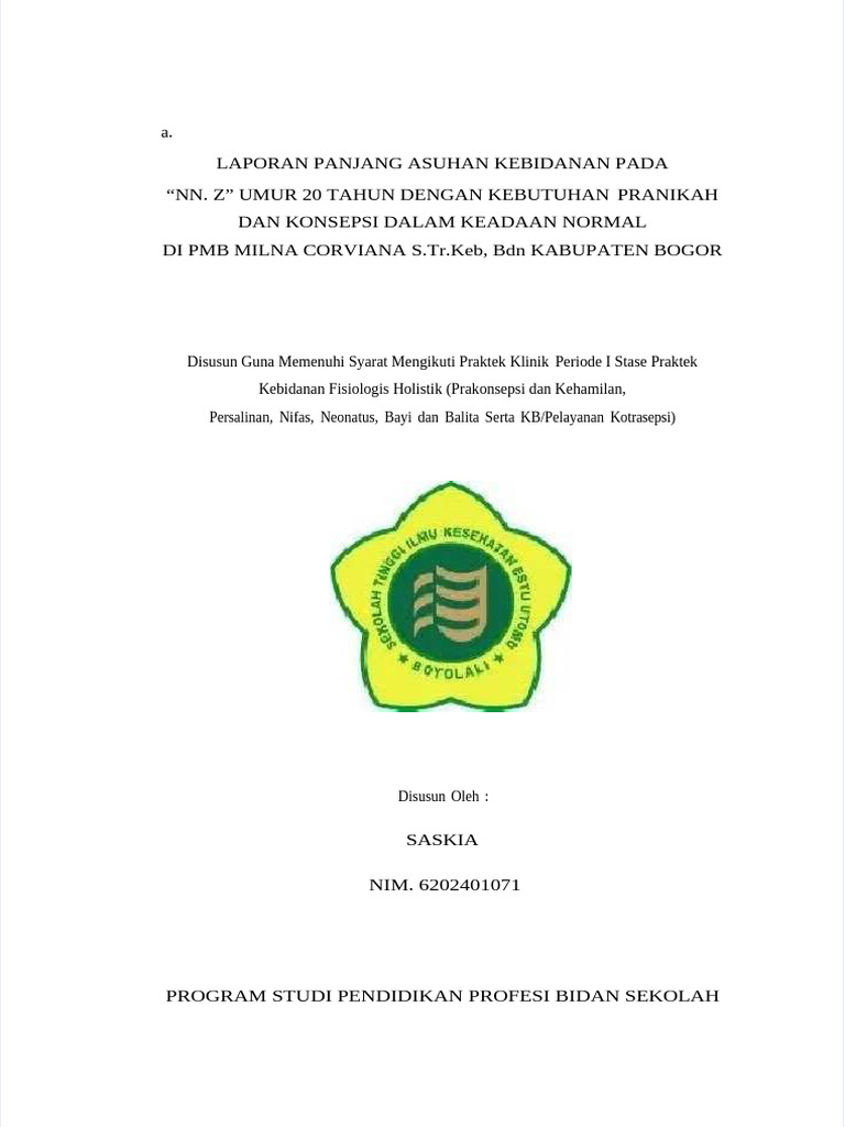 LP Asuhan Pranikah Dan Prakonsepsi Saskia | PDF