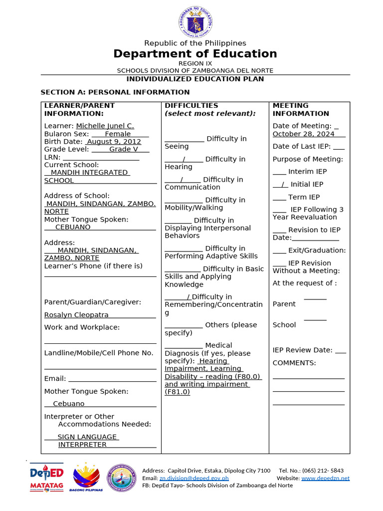 IEP Template and Sample | PDF | Individualized Education Program | Learning