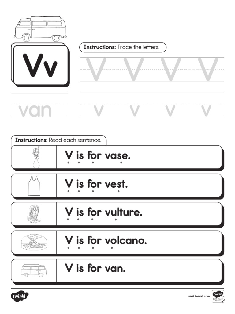 BW Letter V Fluency Sentences For ELL Alphabet Activity | PDF