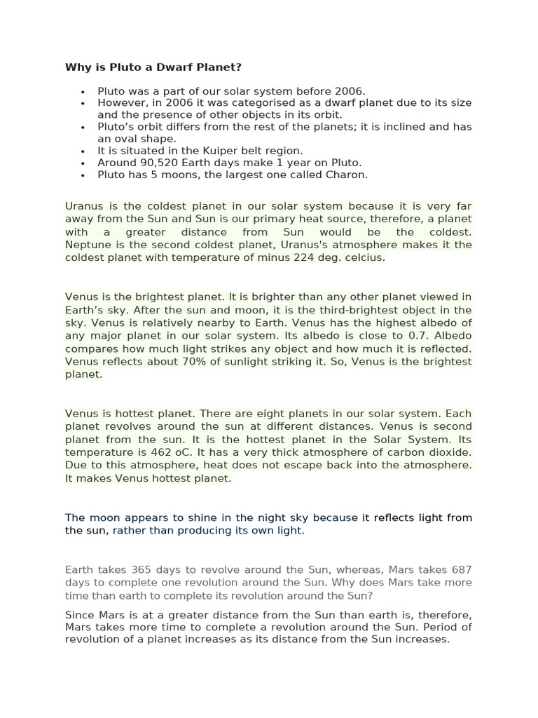 Understanding Pluto's Dwarf Planet Status | PDF