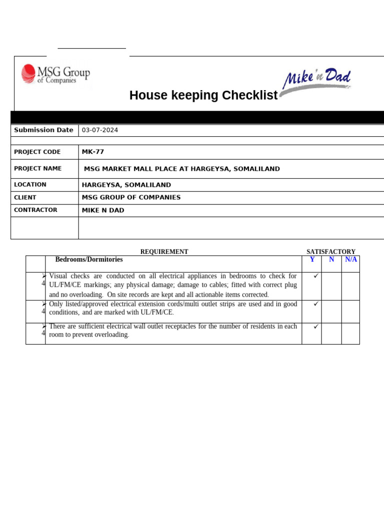 Housekeeping Inspection Checklist | PDF | Bedroom | Toilet