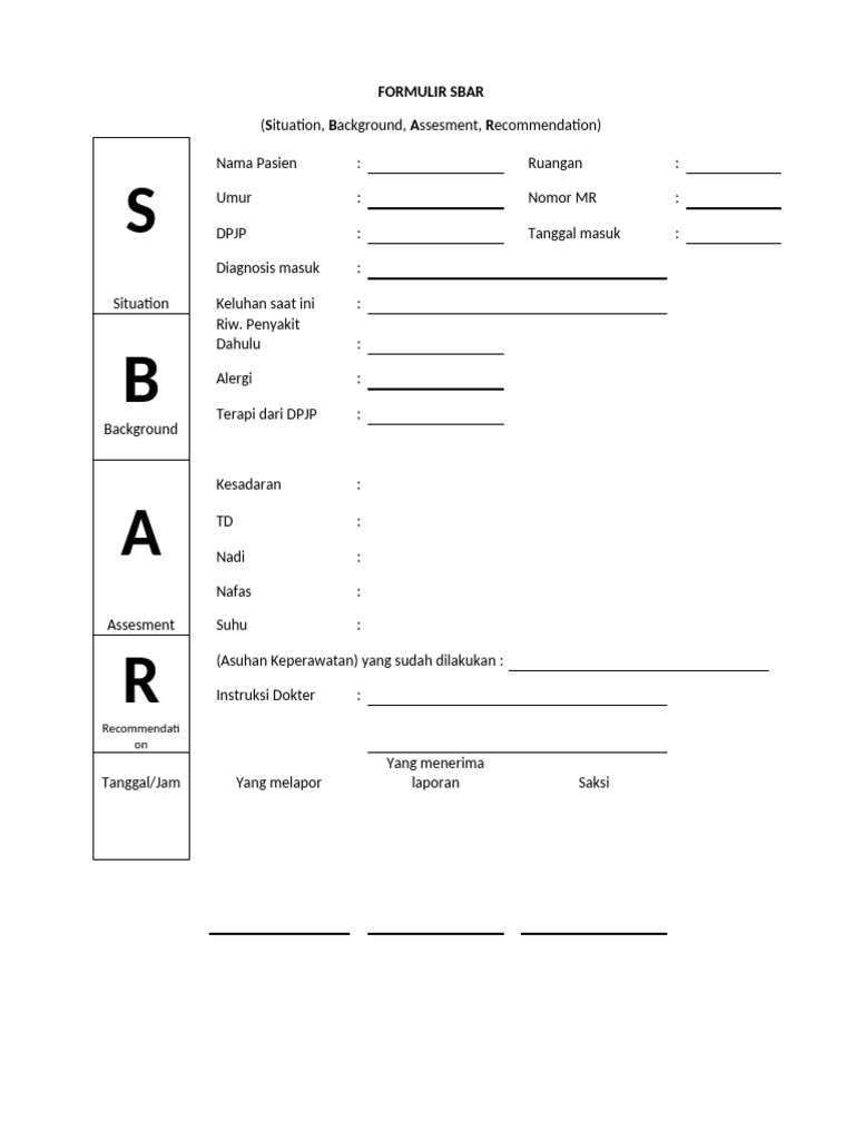 Formulir SBAR Klinik | PDF