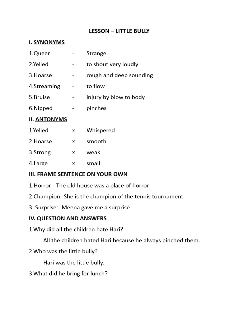Lesson on Little Bully's Behavior | PDF