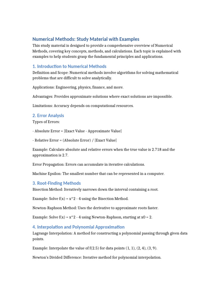 Numerical_Methods_Study_Material | PDF | Numerical Analysis | Interpolation